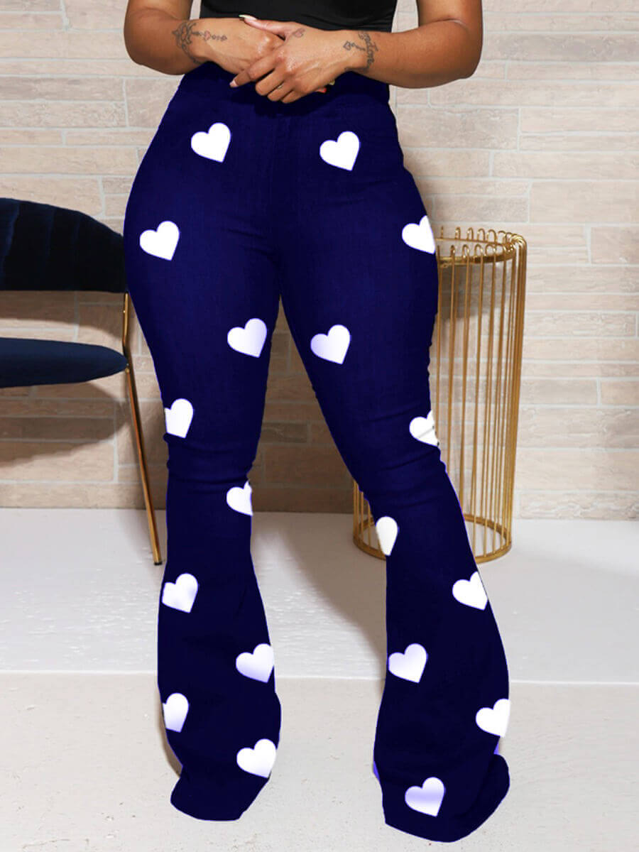 LW Plus Size High Stretchy Heart Print Pants Sale | LovelyWholesale
