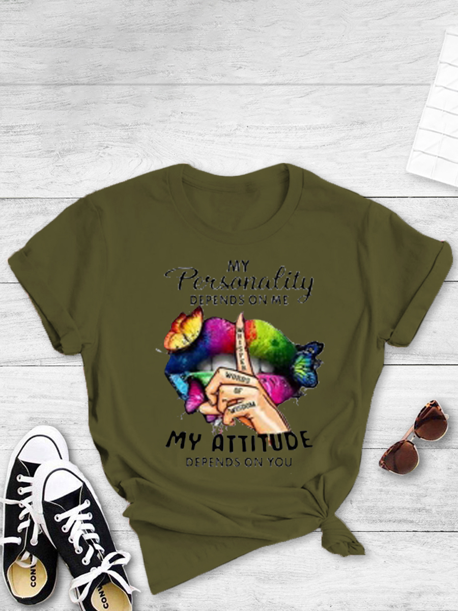 LW COTTON Butterfly Letter Lip Print T-shirt Sale | LovelyWholesale